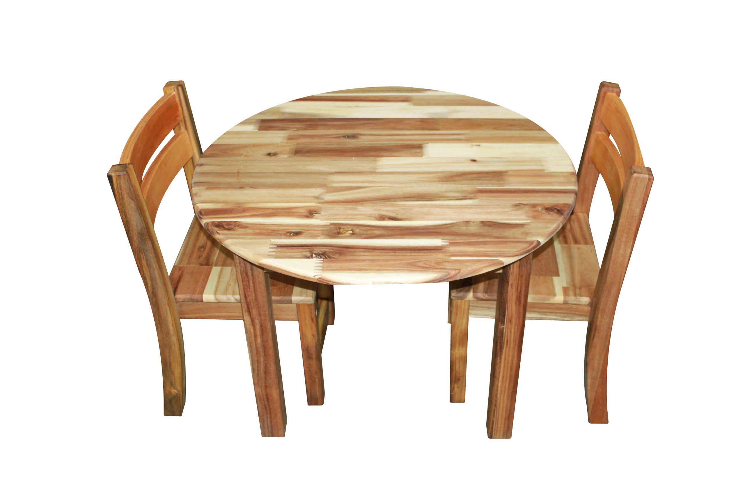Hardwood Medium Round Table with 2 Stacking Chairs - Q-furniture