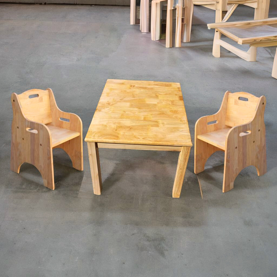 Solid Timber square Table with 2 Toddler Chairs